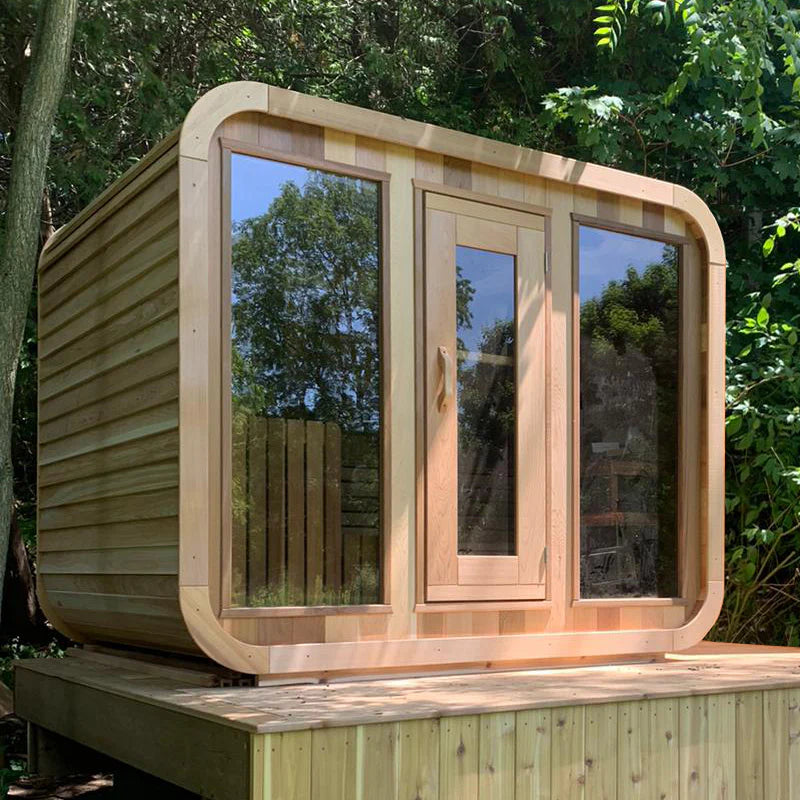 Smartmak® 6 People Wood Outdoor Square Sauna Room - Outdoor 2